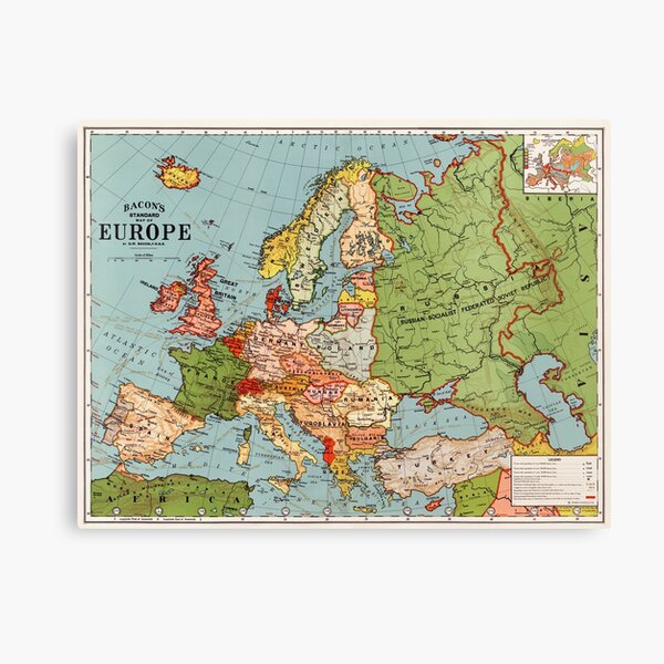 "Vintage Europe Map (1920's Post-WW1 Era)" Canvas Print for Sale by ...