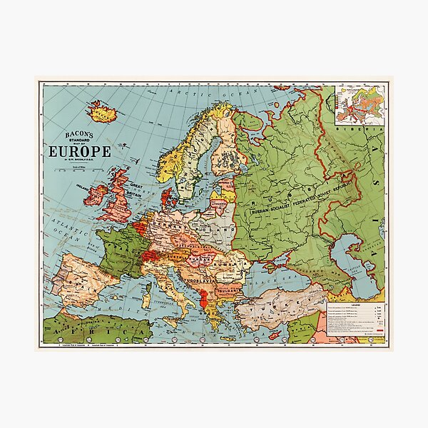 "Vintage Europe Map (1920's Post-WW1 Era)" Photographic Print for Sale ...
