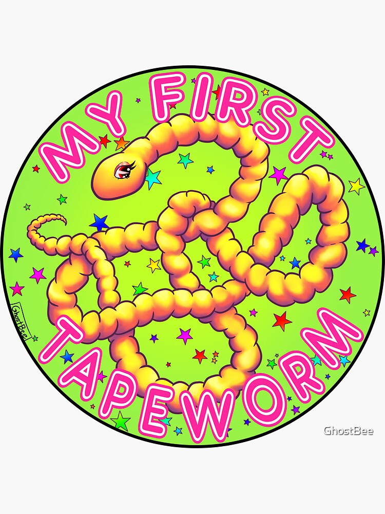 "My First Tapeworm!" Sticker for Sale by GhostBee | Redbubble