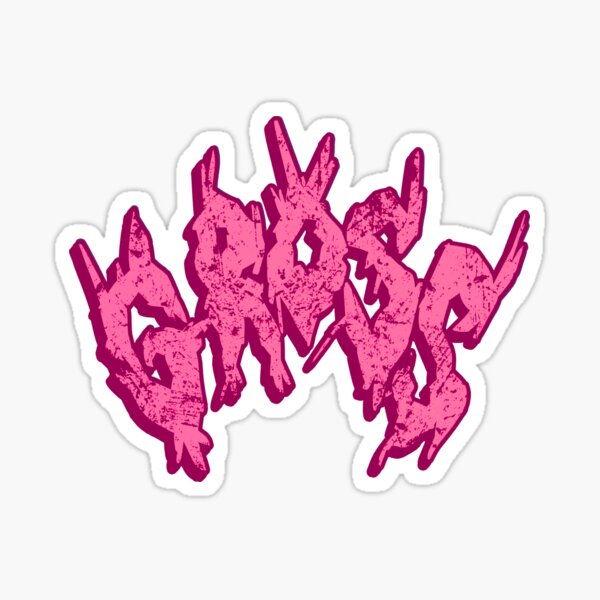 "GROSS pink 3D gothic grime metal script font distressed" Sticker for ...
