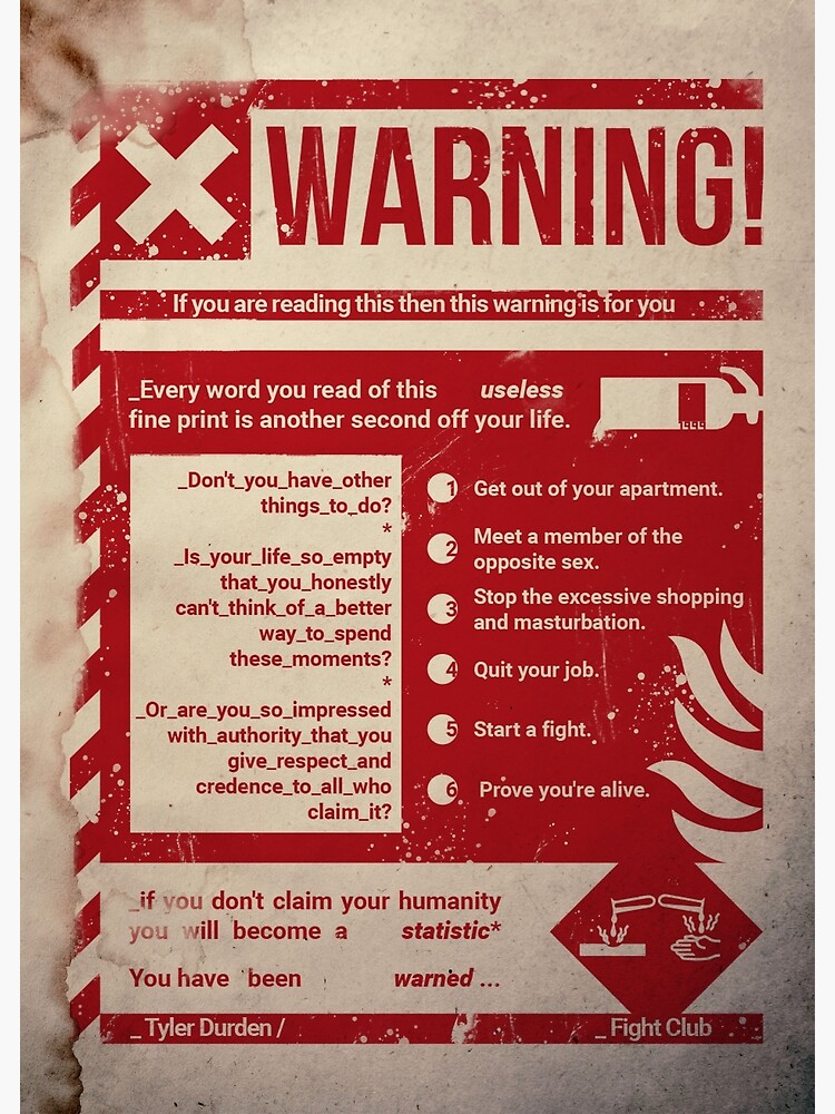 "Fight club warning!" Poster by -snev- | Redbubble