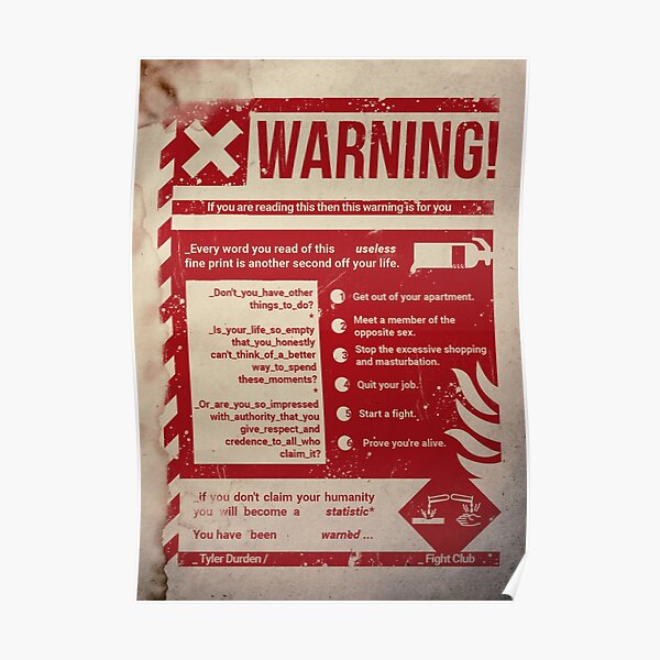 "Fight club warning!" Poster by -snev- | Redbubble