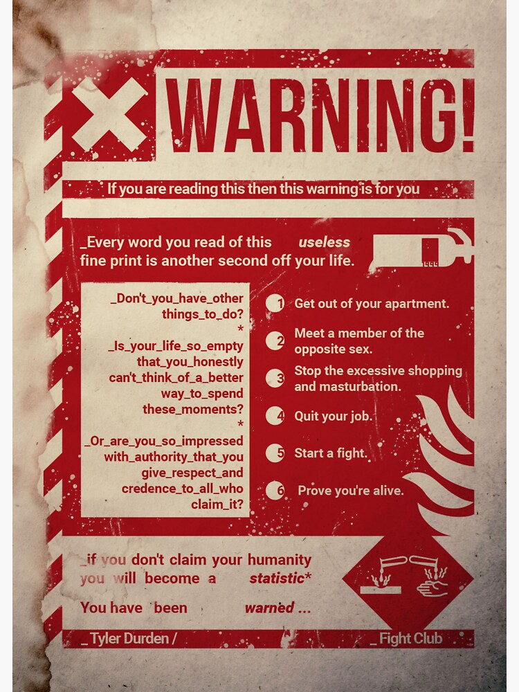 "Fight club warning!" Sticker for Sale by -snev- | Redbubble