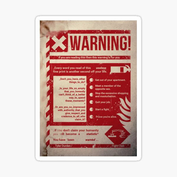 "Fight club warning!" Sticker for Sale by -snev- | Redbubble
