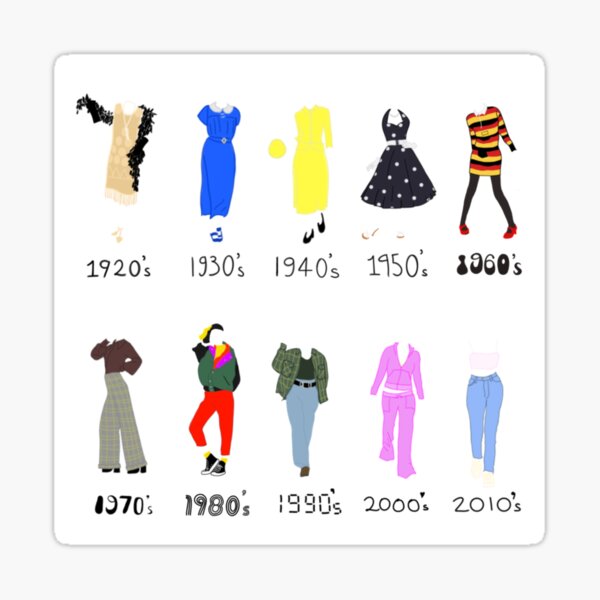 "Fashion Through the Decades" Sticker for Sale by Joey8412 | Redbubble