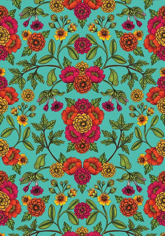 "Vibrant Boho Flowers - Turquoise, Magenta, Orange & Yellow Floral ...