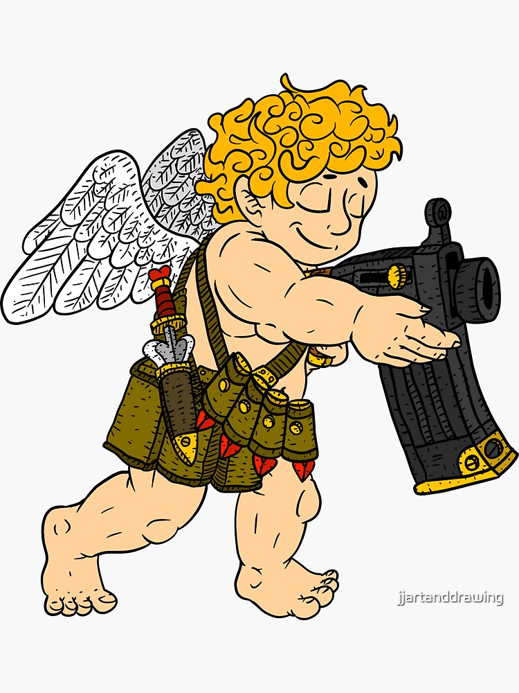 "tactical cupid, funny love cartoon." Sticker for Sale by ...
