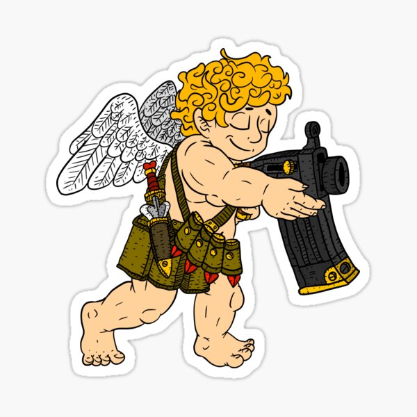 "tactical cupid, funny love cartoon." Sticker for Sale by ...