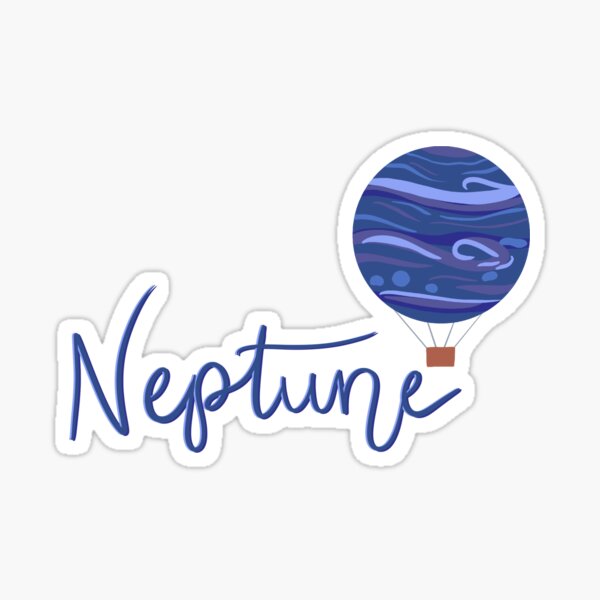 "Neptune Planet Hot Air Balloon Title Cursive Space" Sticker for Sale ...