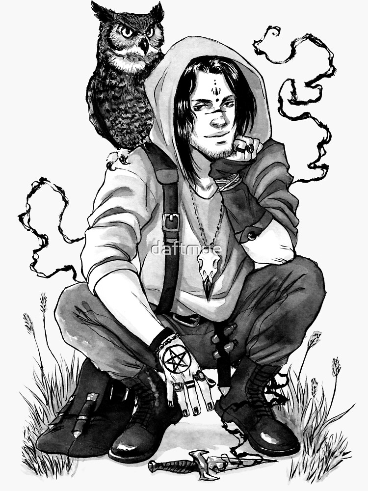 "Owl Warlock Ink Drawing" Sticker by daftmue | Redbubble