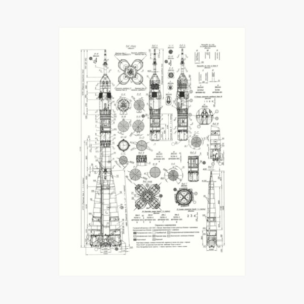 "Soyuz Spacecraft blueprints" Art Print for Sale by alienbydesign ...