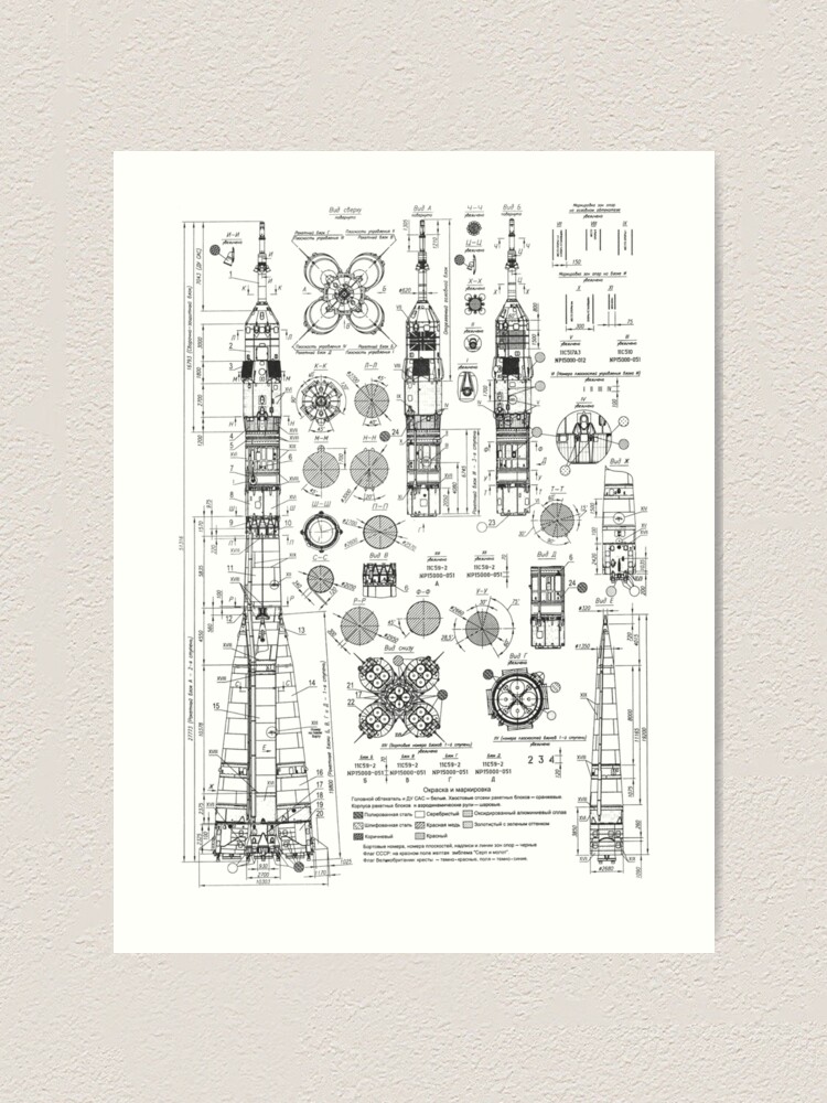 "Soyuz Spacecraft blueprints" Art Print for Sale by alienbydesign ...