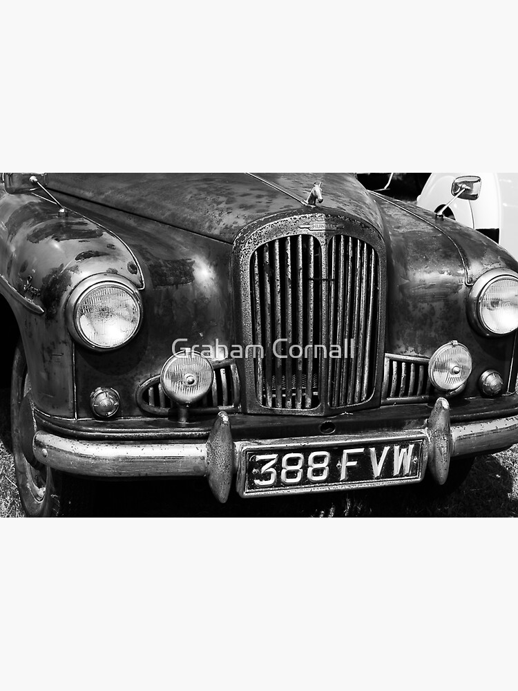 "A black and white image of the front of a 1956 Singer Hunter on ...