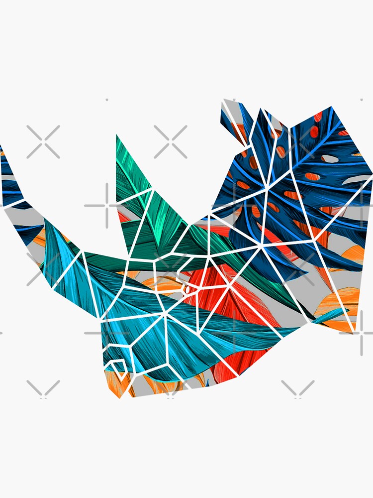 "Geometric Rhino - Tropical Leaves" Sticker for Sale by SweetSpiceNice ...
