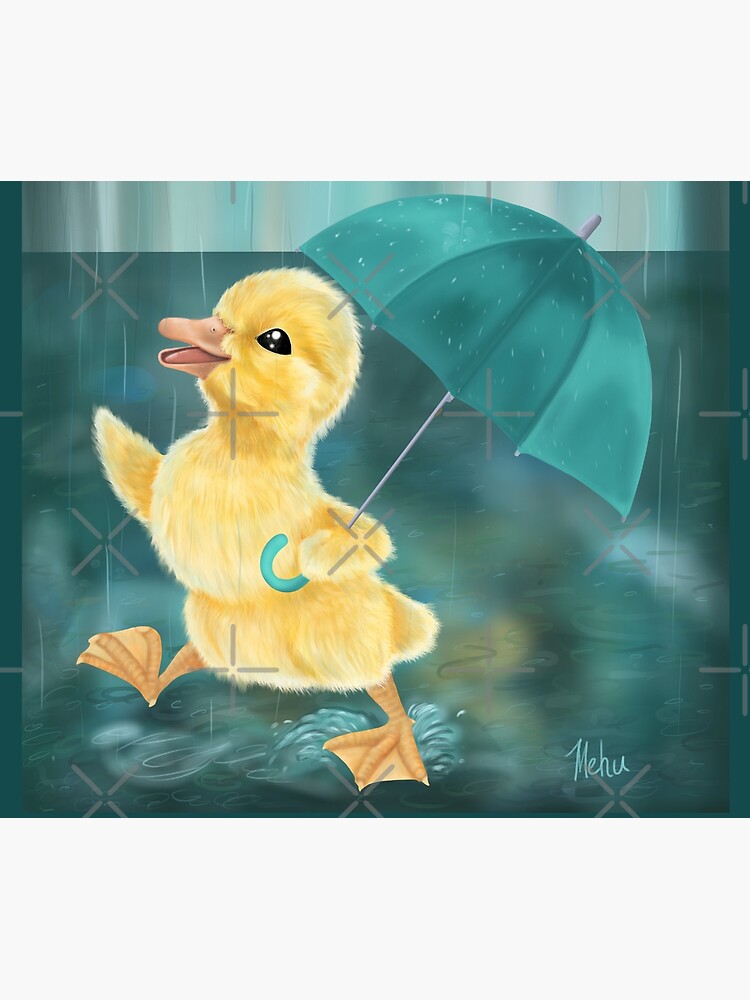"Duckling with Umbrella - rainy day duck" Throw Blanket by Mehu | Redbubble
