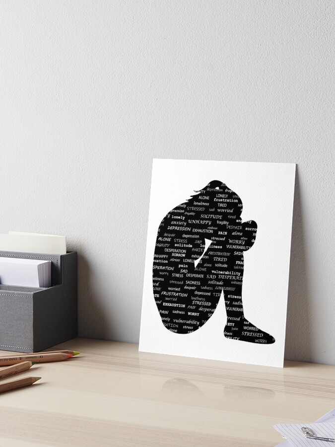 "Sad woman silhouette with typography pattern" Art Board Print for Sale ...