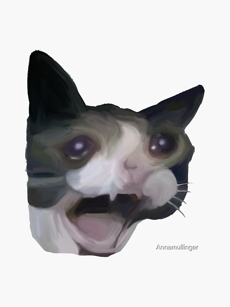 "Distorted Cat Meme Painting" Sticker by Annamullinger | Redbubble