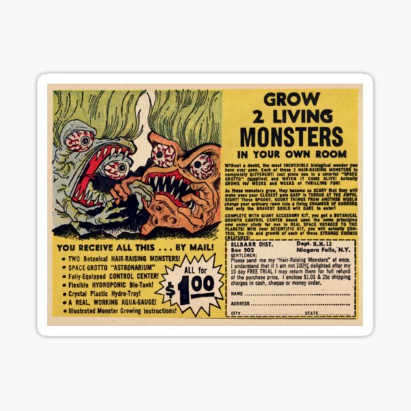 "Retro Living Monsters Mail Order Ad" Sticker for Sale by Dralig ...