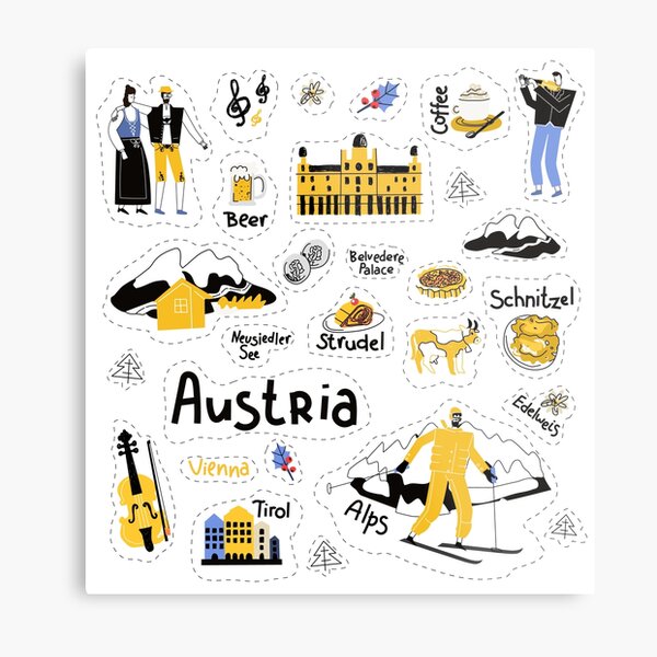 "Austrian journey travel landmark. Symbols country. Stickers design ...