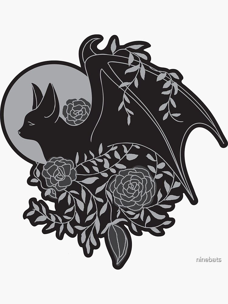 "Bat & Flowers (White/Black)" Sticker for Sale by ninebats | Redbubble