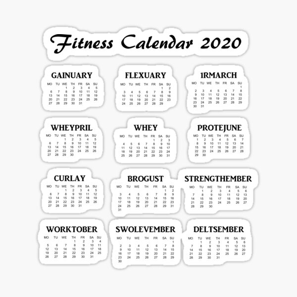 "Fitness Calendar 2020" Sticker for Sale by Vinnertype | Redbubble