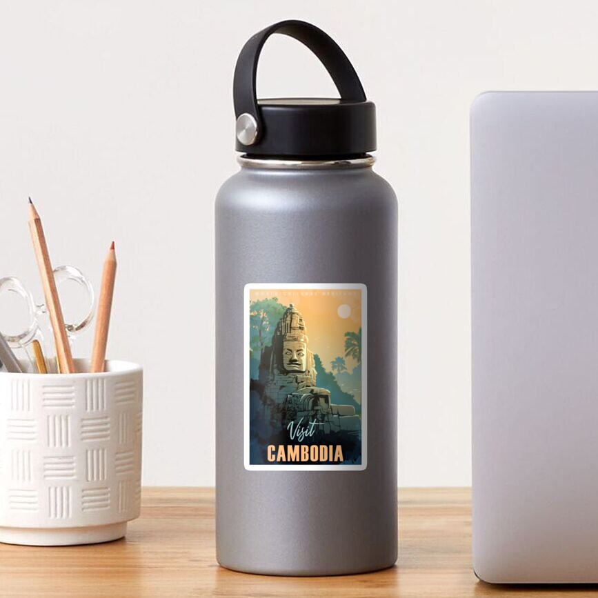 "Buddha Temple in Angkor Wat, Cambodia. Vintage travel poster." Sticker ...