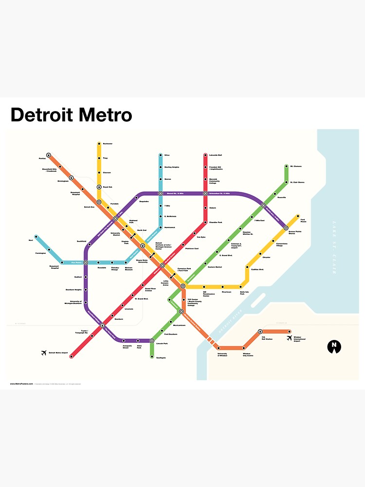 "Detroit Metro (Fantasy Subway Map, Detroit, Michigan)" Sticker for ...