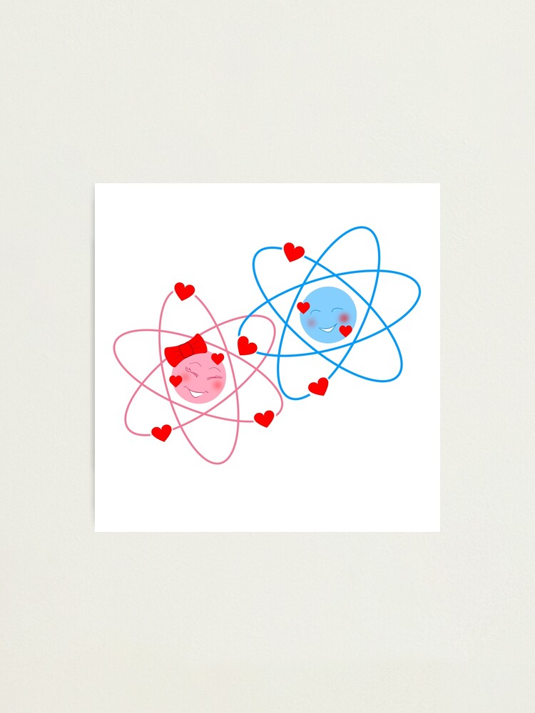 Lámina fotográfica «Cute dibujos animados átomos en el amor por las ...