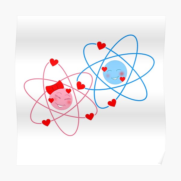 Póster «Cute dibujos animados átomos en el amor por las chicas de ...