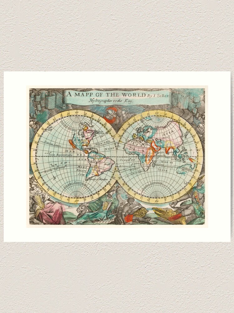"Vintage Map of the World - 1682" Art Print for Sale by flamin-galah ...