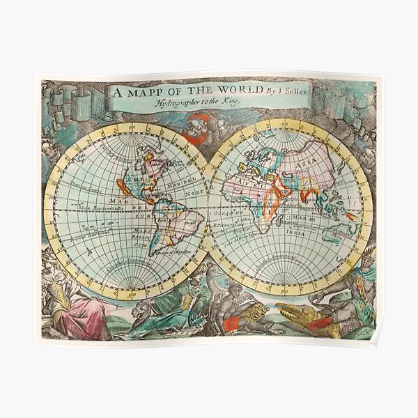 "Vintage Map of the World - 1682" Poster by flamin-galah | Redbubble