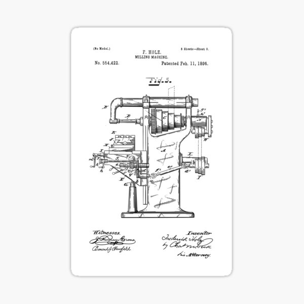 "Patent Milling machine 1896" Sticker by UrticaDesign | Redbubble