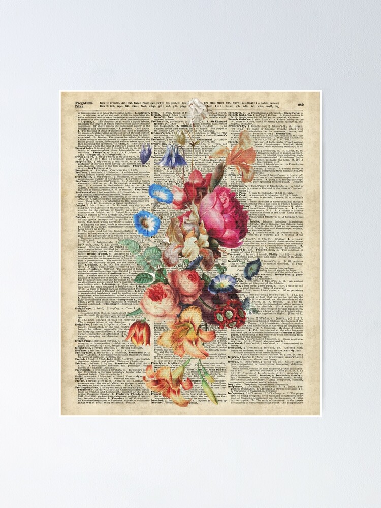 "Bunch Of Flowers Over Old Book Page" Poster for Sale by DictionaryArt ...