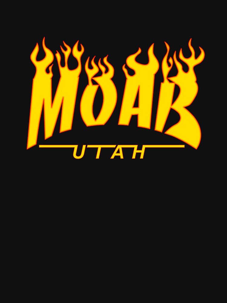 "Moab, Utah Flame Logo Sticker" T-shirt by strayfoto | Redbubble | moab ...