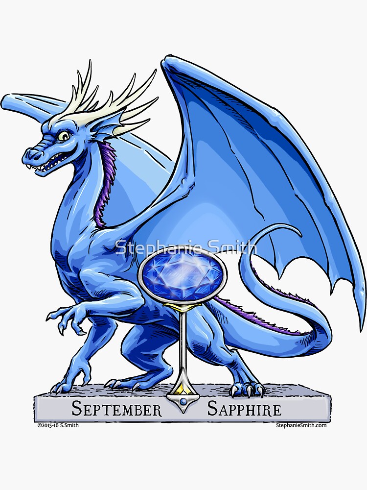 "Birthstone Dragon: September Sapphire Illustration" Sticker for Sale ...