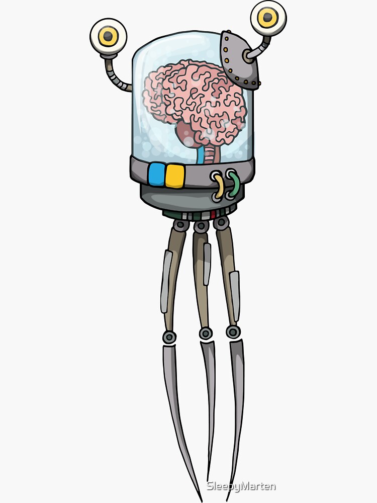 "Floating brain robot alien" Sticker by SleepyMarten | Redbubble