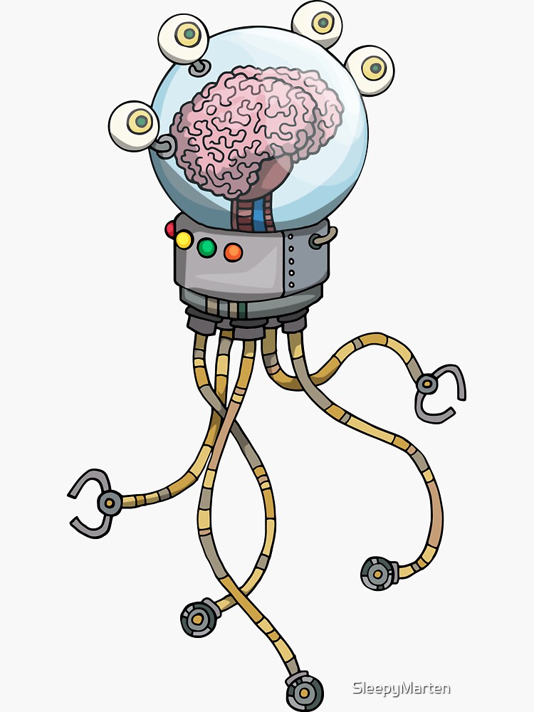 "Brain floating in a Jar robot alien" Sticker for Sale by SleepyMarten ...