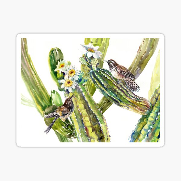"Saguaro Cactus and Wren" Sticker for Sale by surenart | Redbubble