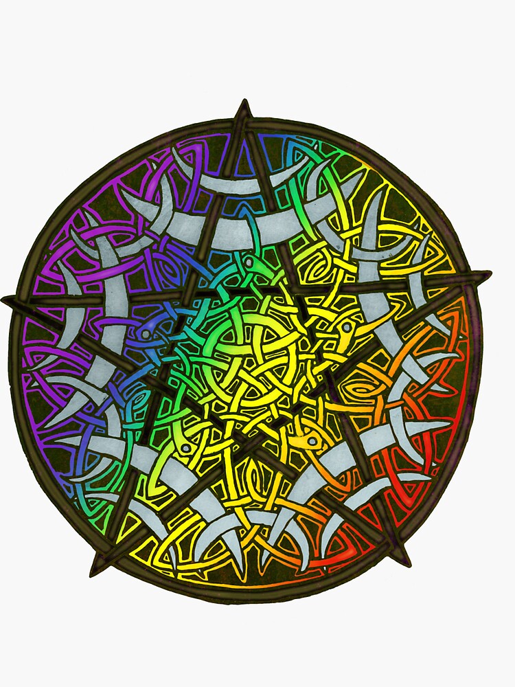 "Rainbow Crescent Pentacle" Sticker by flamepointart | Redbubble