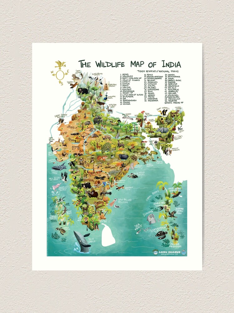 "The Wildlife Map of India" Art Print for Sale by rohanchak | Redbubble
