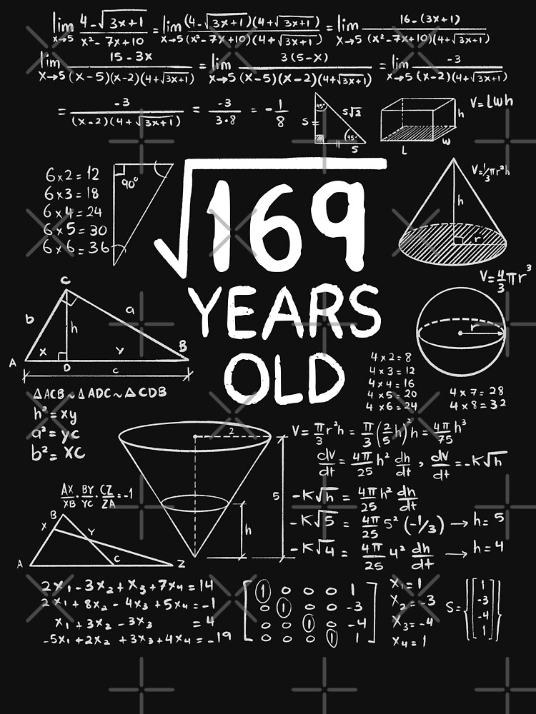 "Square Root of 169 - 13 Years Old 13th Birthday Gift Math" T-shirt for ...