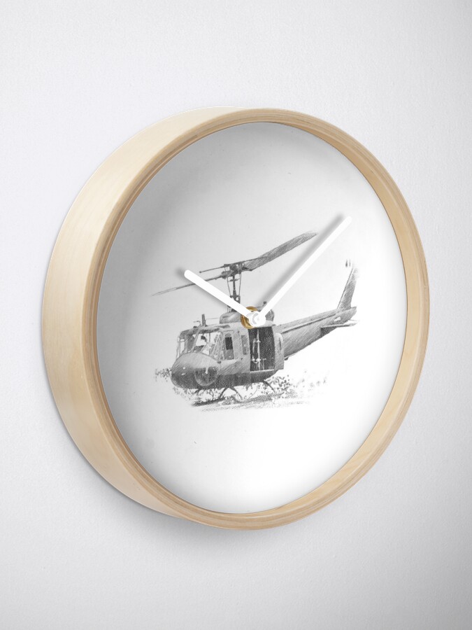 "Sketch/drawing of a UH-1 helicopter in Vietnam" Clock by FilipDeCooman ...