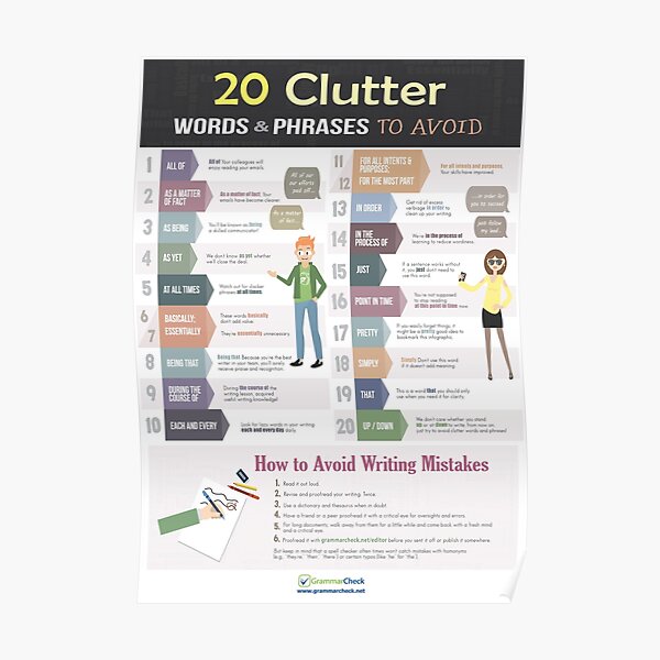 "20 Clutter Words & Phrases We Use Too Often" Poster for Sale by ...