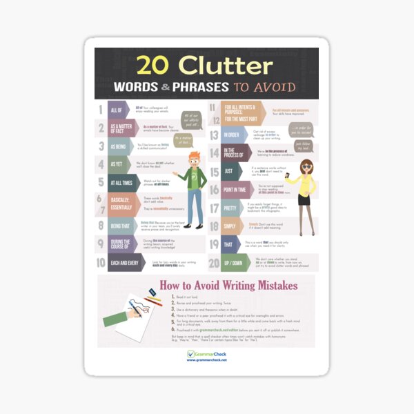 "20 Clutter Words & Phrases We Use Too Often" Sticker by grammarcheck ...
