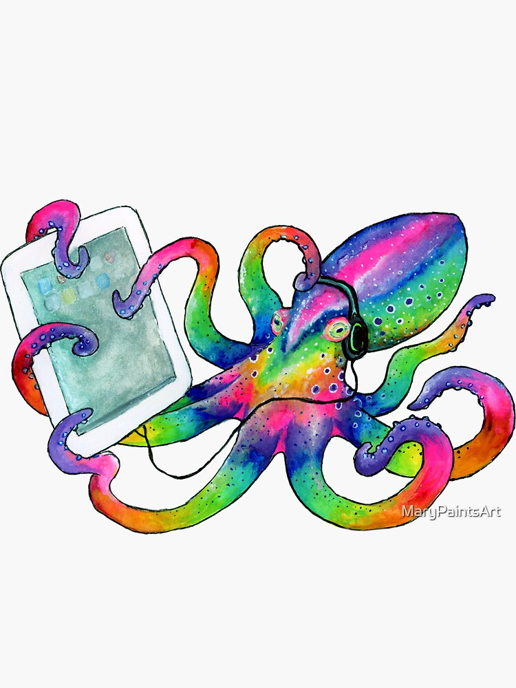 "RGB Octopus" Sticker by MaryPaintsArt | Redbubble