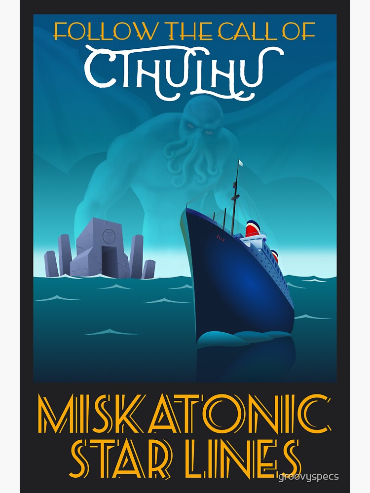 "Follow the Call of Cthulhu - Black border" Sticker by groovyspecs ...