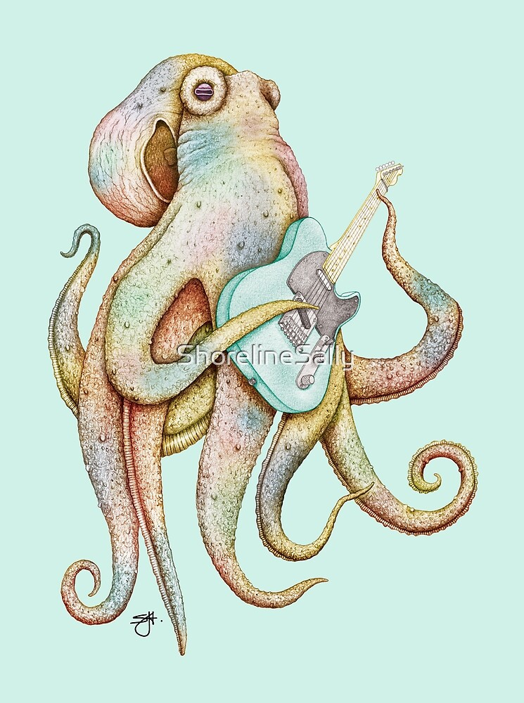 "POLAH - the axe wielding Octopus (on Aqua)" by ShorelineSally | Redbubble
