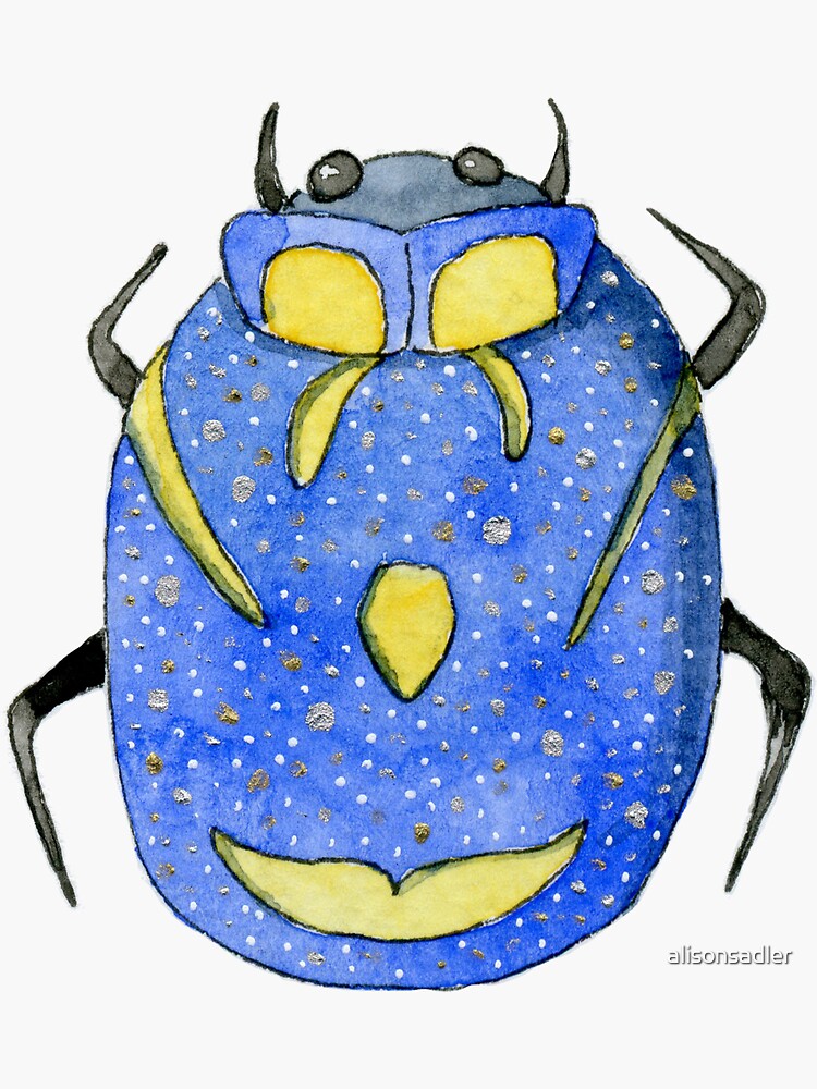 "Big blue and yellow Insect | traditional watercolor art" Sticker for ...