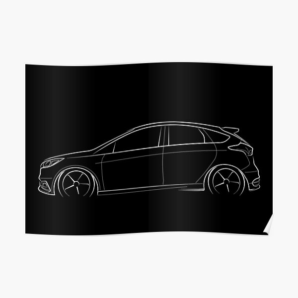 "Ford Focus ST - profile stencil, white" Poster by mal-photography ...