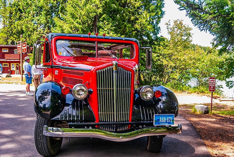 "A Red Jammer at Apgar Village" by Bryan Spellman | Redbubble